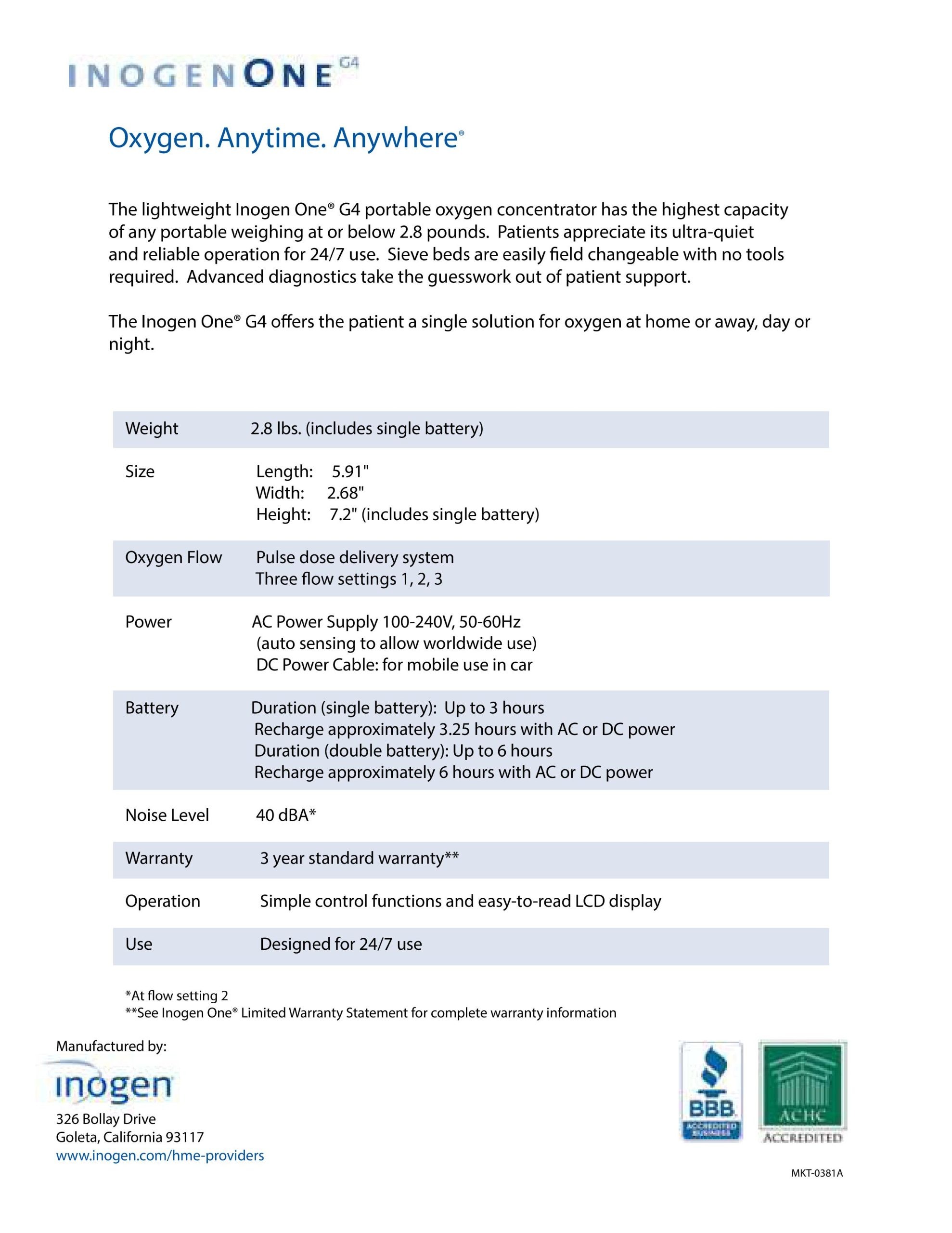 Inogen One G4 Oxygen Concentrator - Portable - Coastal Medical Equipment